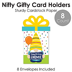 Big Dot of Happiness Gnome Birthday - Happy Birthday Party Money and Gift Card Sleeves - Nifty Gifty Card Holders - Set of 8