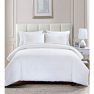 Angel's Bedding Ultra Soft Cotton 3 Piece Duvet Cover Set with Zipper - Corner Ties - 1000 Series - - Fade Resistant - 2 Pillow Shams-White - Queen - 88'' x 88''