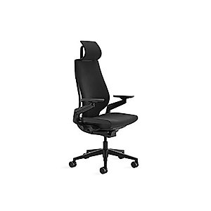 Steelcase Gesture Office Chair with Head Rest - Ergonomic Work Chair with Wheels for Carpet - Comfortable Office Chair - Intuitive-to-Adjust Chairs for Desk - 360-Degree Arms - Licorice Fabric