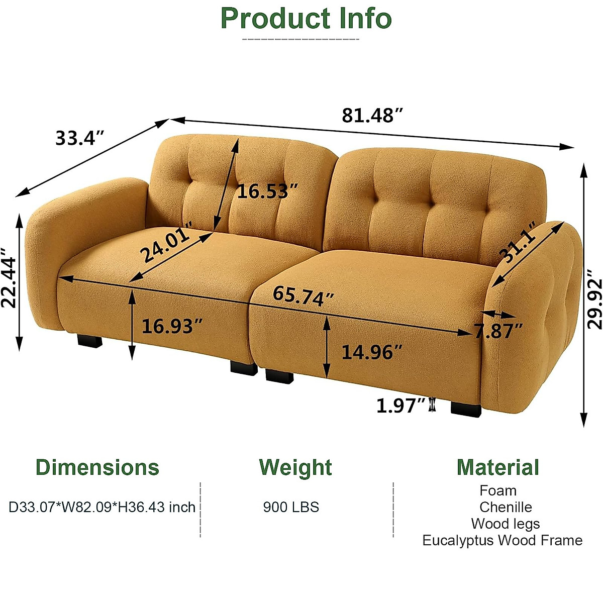 Vanress 81 inch Sofa,Comfy Teddy Sofa Couch with Extra Deep Seats, Modern Sofa- 3 Seater Sofa Couch for Living Room Apartment Lounge (Cognac)