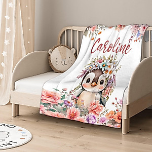 Custom Baby Name Penguin Blanket Soft Flannel Fuzzy Warm Plush Lightweight Throw for Couch Sofa Bed Office Camping Good Gift for Kid Boy Girl Teen 40''x 50'' for Kids/Child