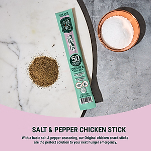 Mighty Spark Chicken Snack Sticks - Original Sea Salt & Pepper- 6g of Protein, No Antibiotics Ever, No Hormones Added, Gluten Free, Soy Free Meat Sticks - High Protein Keto Snacks, Weight Watchers Approved Snacks - 12 Count