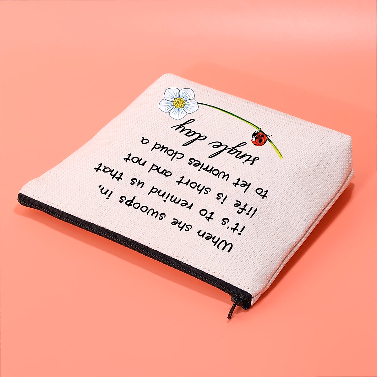 JXGZSO Good Luck Ladybug Makeup Bag With Zipper Gifts For Women When She Swoops In It's To Remind Us Not To Let Worries Cloud A Single Day Cosmetic Bag (Ladybug)