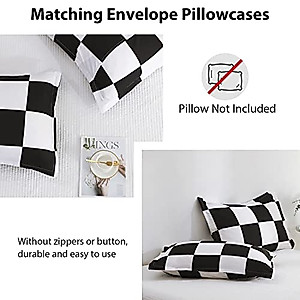 LUCKYBULL Comforter Set Twin Bedding Set Fluffy Black Plaid Down Alternative Comforter, Checkered Soft Textured Comforter with 1 Pillowcase All Seasons, Black and White 2 Piece