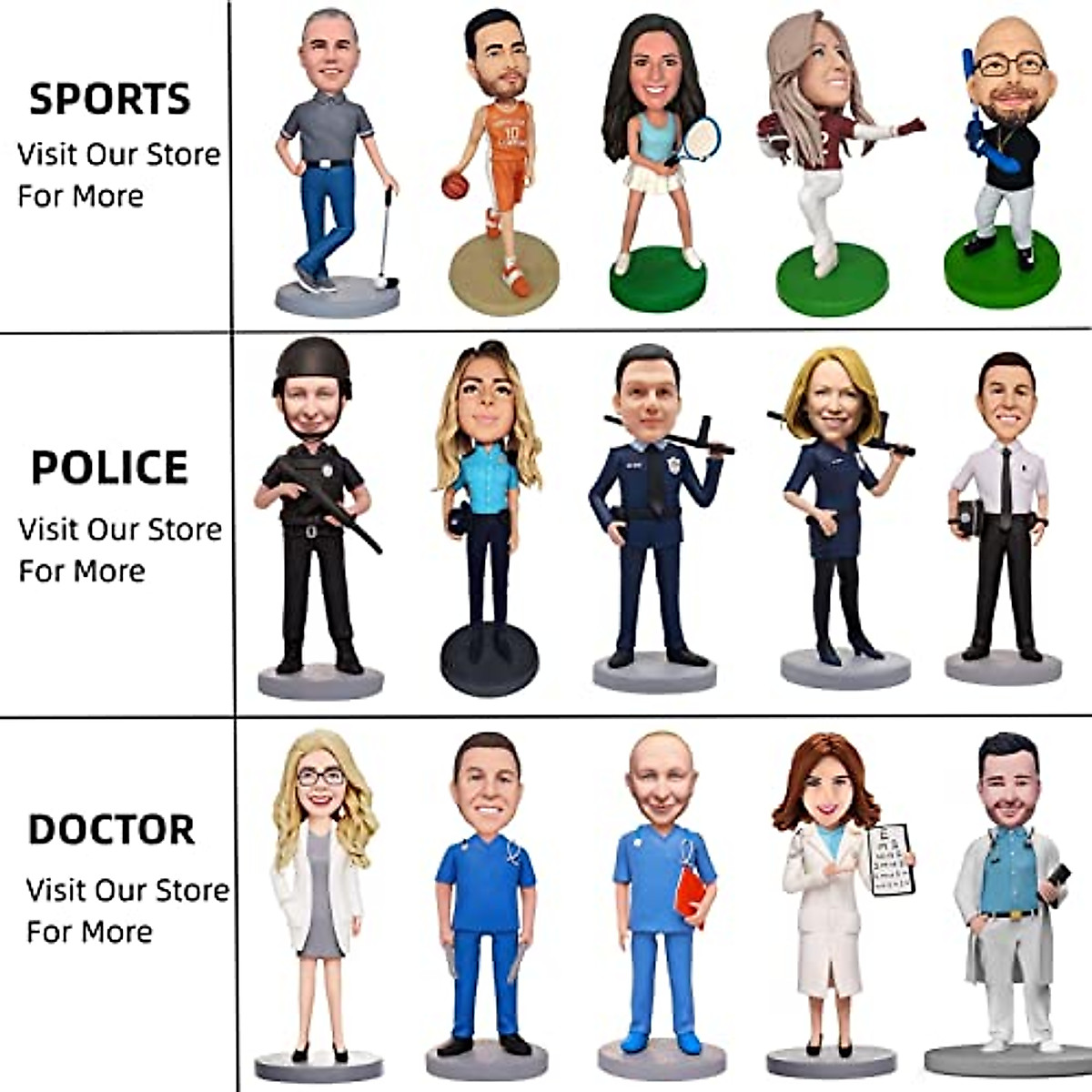 Mydedor Custom Bobble-Heads Figures Navy Blue Shirt Golfer Figurines Customized Doll, Bobble Head Figures Handmade Personalized Car Dashboard Birthday Gift for Dad Friend Businessman Coworker