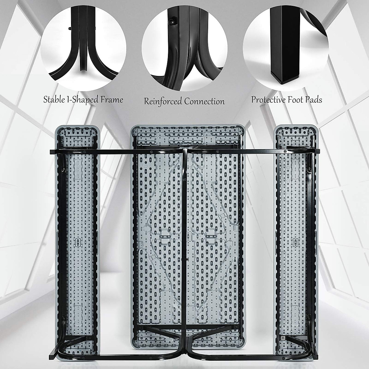 Giantex Picnic Table Bench Set Outdoor Camping All Weather Metal Base Wood-Like Texture Backyard Poolside Dining Party Garden Patio Lawn Deck Furniture Large Camping Picnic Tables for Adult (Gray)