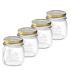 Bormioli Rocco Quattro Stagioni set of 4 Clear Airtight Mason Jars, 8.5 Oz. Made from BPA Free Durable Glass, Made In Italy.