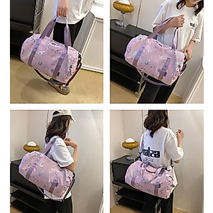 Small Gym Bag for Women, Cute Sports Travel Duffel Bags with Shoe Compartment & Wet Pocket, Carry On Weekender Overnight Bag Gym Tote Bag for Weekend Getway Workout Yoga (Purple)