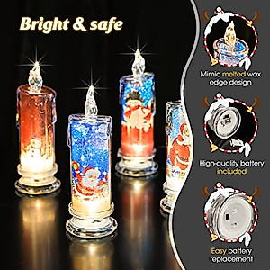 4PCS Christmas Flameless Candles with Santa Claus, Snowman,Decals Set of 4, Battery Operated Christmas Themed LED Candles for Festival Gift Christmas Decorations