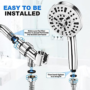 JiaSifu 10-Mode Handheld Shower Head Set, High Pressure Shower Head with 59” Stainless Steel Hose and Adjustable Brass Bracket, All Chrome Finish（Model: US-14591）
