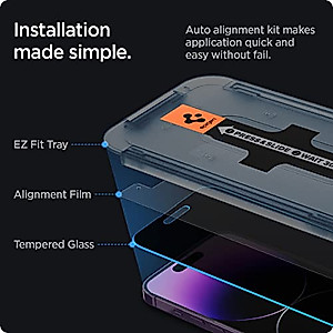 Spigen Tempered Glass Screen Protector [GlasTR EZ FIT - Privacy] Designed for iPhone 14 Pro Max [Case Friendly] - 2 Pack