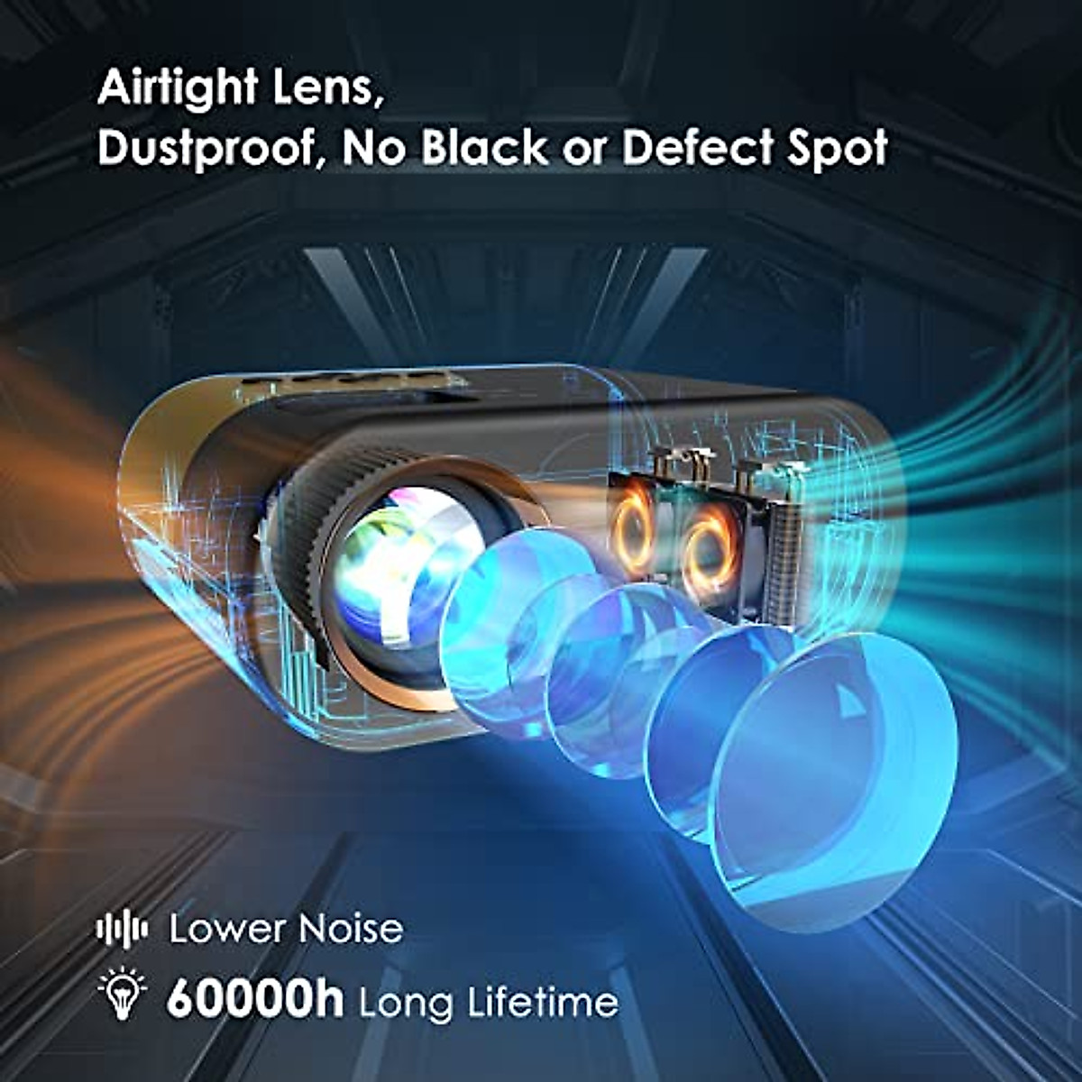 Native 1080P Mini Projector, YOWHICK Upgrade 9000 Lux Portable Projector, Movie Projector with Remote Control Suitable for Indoor/Outdoor, HDMI, USB, AC and Aux Ports