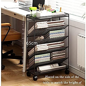 Bookshelf Book Cart, 6-Tier Metal Shelf Rolling Library Cart w/Lockable Wheels Modern Stylish Bookcase Utility Trolley Book Truck for Magazines Files Album Recipe ( Color : White , Size : 42*17*65cm )