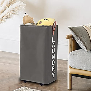 [3 pack] Laundry Basket,Homlikelan 27.5" Collapsible Large Laundry Hamper,Standable Narrow Rolling Laundry Hamper on Wheels Clothes Hamper Laundry Bin Beige