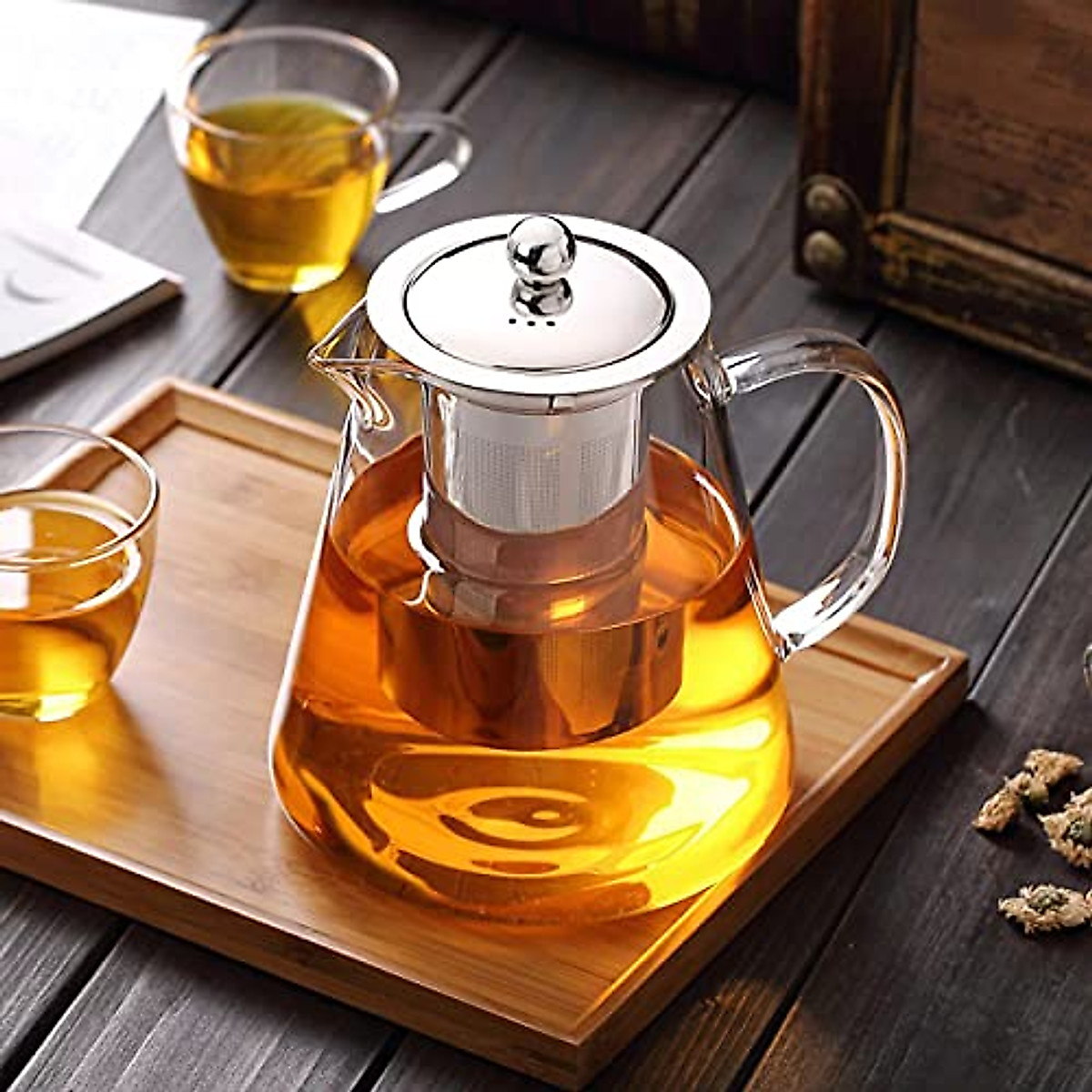 Mini Size Glass Teapot Tea Kettle-with Stainless Steel Removable Infuser for Blooming Tea & Loose Leaf Tea, Microwave & Stovetop Safe, 550ML/18oz (S-550)