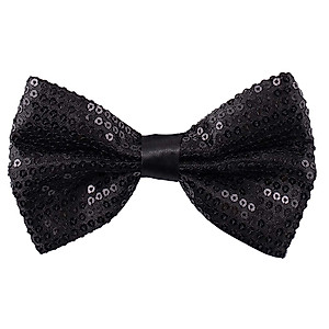 Man of Men Sequin Bow Ties for Men - Pre-tied Adjustable Length Bowtie, Many Colors to Choose From (Black)