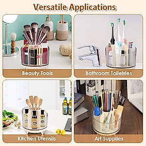 Makeup Brush Holder Organizer - 360 Rotating Make Up Organizer, Clear Spinning Cosmetic Storage Cup, Large Capacity Makeup Desk Organizer for Vanity Decor, Bathroom Countertops, Dresser Counter