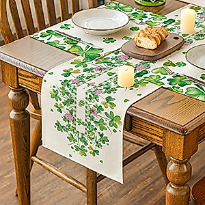 Artoid Mode Shamrocks Flower St. Patrick's Day Table Runner, Seasonal Holiday Kitchen Dining Table Runner for Home Party Decor 13x72 Inch