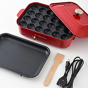BRUNO compact hot plate + takoyaki plate + ceramic-coated pot + grill plate 4-piece set (white)