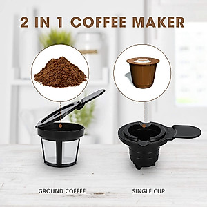 Sunvivi 2 In 1 Single Serve Coffee Maker For Single Cup Pods & Ground Coffee, One Cup Coffee Maker with 30 Oz Detachable Reservoir, 3 levels Adjustable Drip Tray Suitable for 7" Travel Tumbler