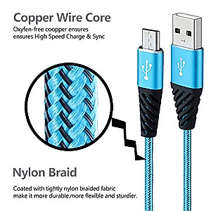 Teyssor Micro USB Cable 10FT 4-Pack Long Android Charger Cable Nylon Braided Cell Phone Charger Android Fast Charging Cord Compatible with Samsung Galaxy S6 S7 Edge J7,LG,HTC,Motorola,Sony,Xbox one