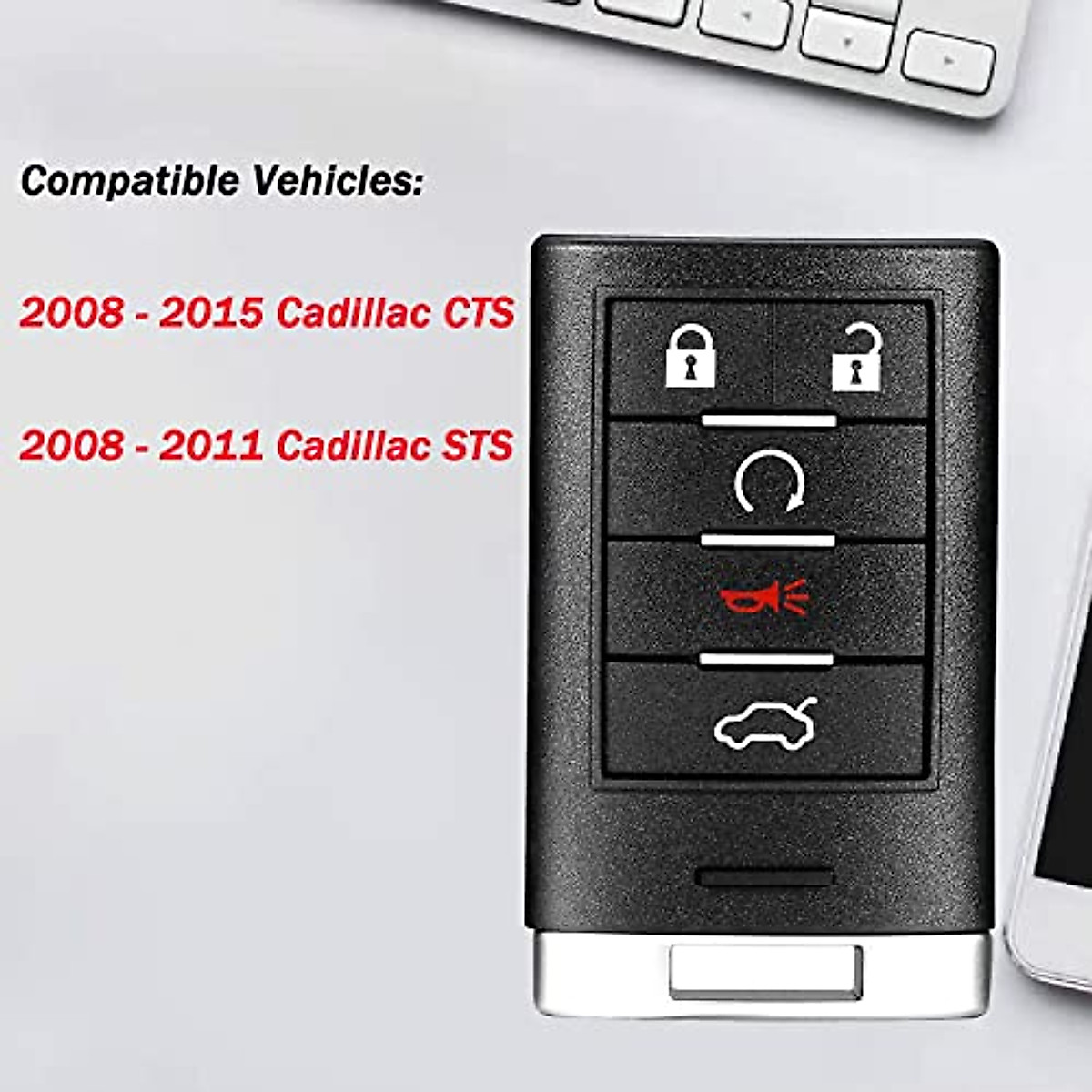 Keyless Entry Remote Control Car Key Fob Fits for Cadillac CTS 2008-2015 Cadillac STS 2008 2009 2010 2011 FCC ID: M3N5WY7777A 315MHz (Pack of 1)