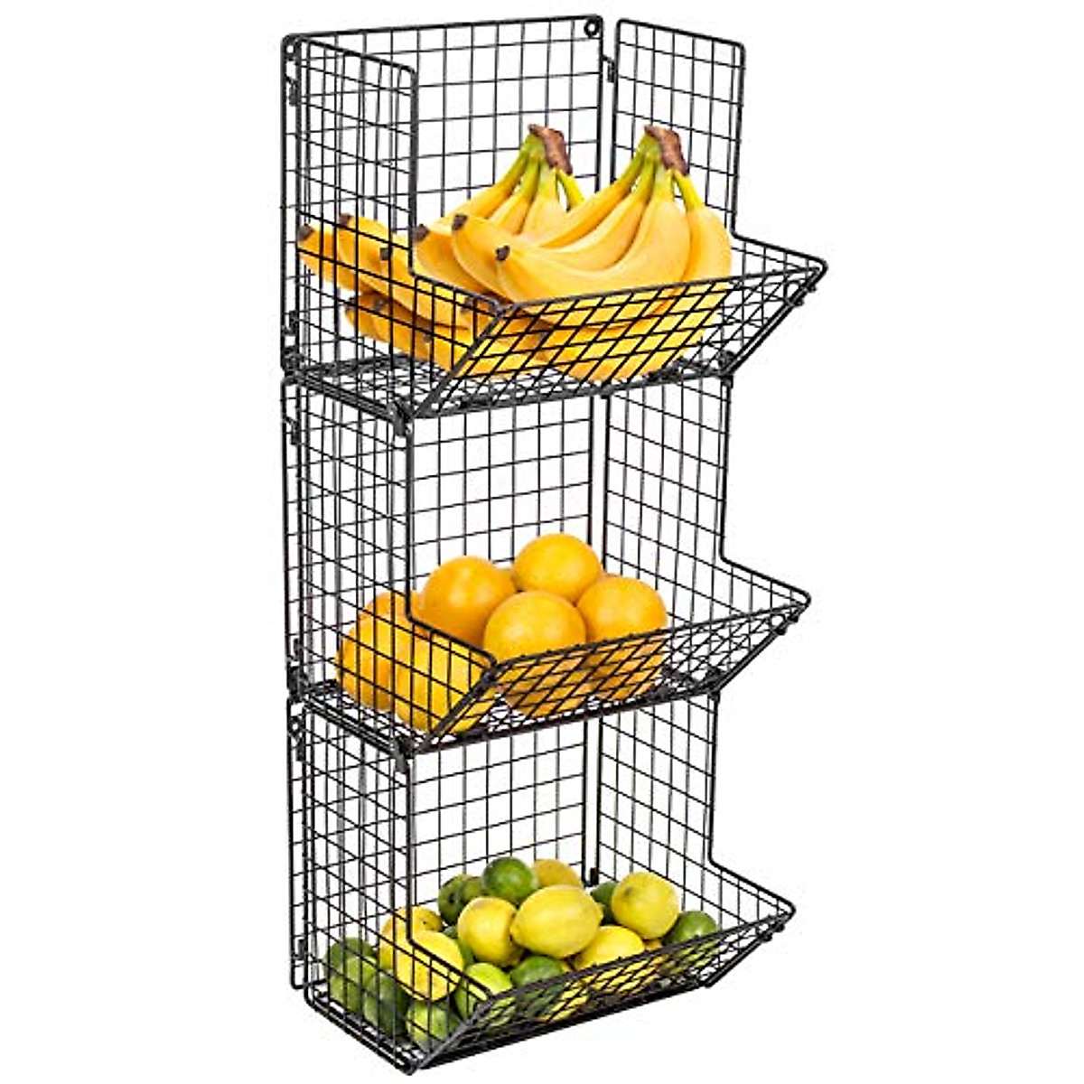 Sorbus Hanging Fruit Basket Wall Mounted Foldable Organizer for Kitchen Storage, Great for Produce Fruits and Vegetables & Potato's (Black)