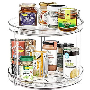 2 Tier Lazy Susan Bathroom Organizer Countertop,10.6inch Perfume Tray Makeup Skincare Organizers, Lazy Susan Turntable for Cabinet, Bathroom, Medicine Cabinet Organizer Spice Rack Organizer -Clear
