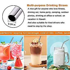 12-Pack Reusable Straws with Case, Portable Metal Straw Set, Stainless Steel Drinking Straws for Tumblers 20oz-32oz, 2 Straw Cleaner Brushes Included, MUZPZ Reusable coffee straws (Silver)