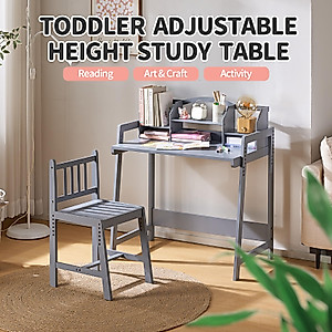 UNICOO Height Adjustable Bamboo Kids Desk and Chair Set - Ergonomic Kid Desk and Chair Set for Study, Writing, and Homework - Durable and Eco-Friendly Kids' Desks for Home and School (Grey)