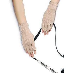 Maxdot Fingerless Gloves Non Slip UV Protection Driving Gloves Summer Outdoor Gloves for Women and Girls (Khaki,1 Pair)