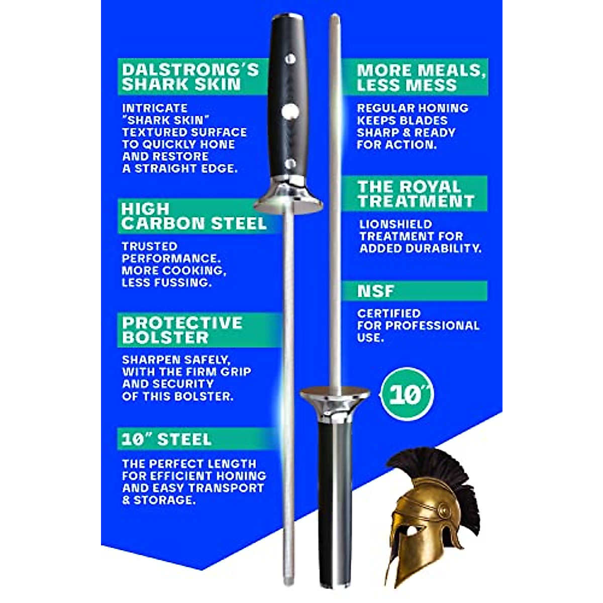 Dalstrong Honing Steel - 10" Rod - Gladiator Series Elite - HC Stainless Steel - G10 Garolite Handle - NSF Certified