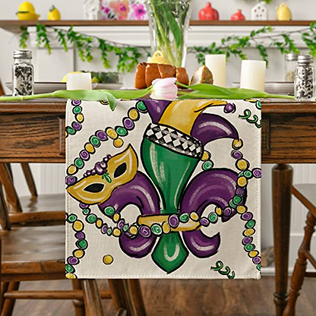 Artoid Mode Irises Carnival Mardi Gras Table Runner, Seasonal Kitchen Dining Table Decoration for Indoor Party Home 13x72 Inch…