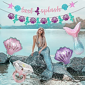 Last Splash Bachelorette Party Decorations, Hombae Mermaid Bachelorette Party Bridal Shower Fringe Curtain Mermaid Tail Sea Shell Ring Balloon Glitter Banner Cake Topper Teal Blue Purple Pink