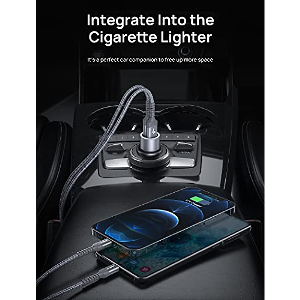 Car Charger, Car USB Charger 36W Fast Charging, JSAUX Metal Dual QC 3.0 Car Adapter with USB-C Cable[3.3ft] Compatible with Samsung Galaxy S10/S9/S8 Plus, Note 9/8, iPhone 7/8/X/XR-Grey