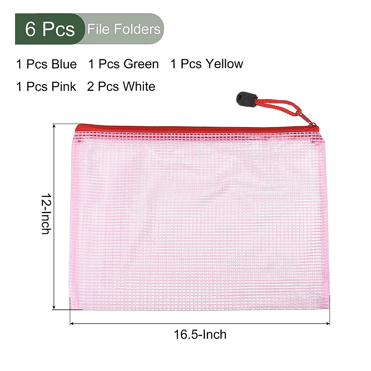 YOKIVE 6 Pack Mesh Zipper Pouch, Waterproof Mesh File Bill Pockets | Plastic Travel Bags, Great for Office(Multicolor, A3)