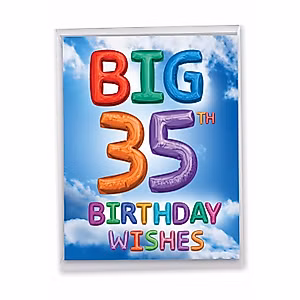 NobleWorks - Large 35th Happy Birthday Card (8.5 x 11 Inch) - Funny 35 Year Milestone Bday Congrats, Jumbo Group Card from All of Us (Not 3D or Raised) - Inflated Messages 35 J9398MBG-US