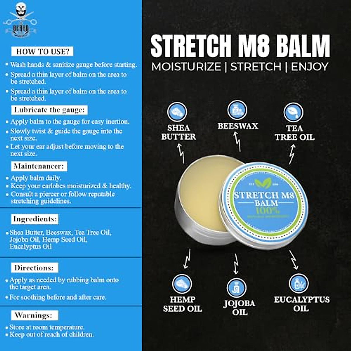 Ear Stretching Balm - Aftercare for Piercings - 30ml - Lobe Stretching - Soothing Formula – All Natural Ingredients Jojoba Oil & Tea Tree Oil