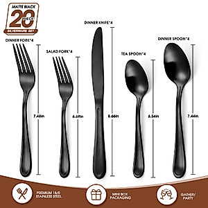 Matte Black Silverware Set,BEGEEL 20 Piece Stainless Steel Flatware Set,Satin Finish Tableware Utensil Set,Service for 4,Upgraded Cutlery Set for Kitchen and Home,Dishwasher Safe