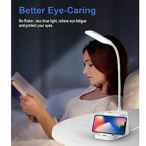 LED Desk Lamp with Wireless Charger, Desk Lamps for Home Office with 3 Lighting Modes, Eye-Caring Lamp with Pen Holder, Desk Lamp for College Dorm