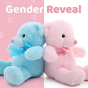 Tezituor 2 Pack Pink and Blue Teddy Bear, Small Teddy Bear Stuffed Animal Plush for Christmas Valentines Day Baby Shower Birthday, Cute Pink Blue Bear Stuffed Animal for Girl Boy