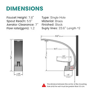 Geobella Bathroom Sink Faucet Modern Single Hole 1-Handle Faucet, Matte Black Solid Brass Faucet,Unique Bathroom Faucet Mixer Tap