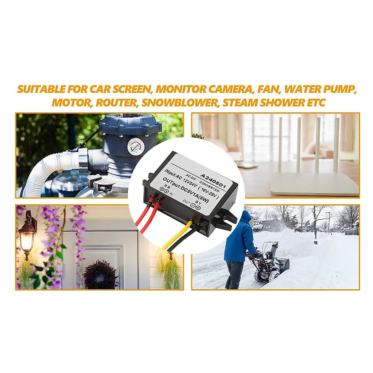 Waterproof Voltage Power AC 12V 24V to 5V DC Buck Converter Voltage Regulator Power Module for Car Step Down Converter (1A)