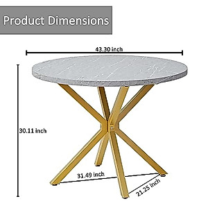 Round Dining Table, Modern Marble Kitchen Dining Table with Four Metal Legs, Marble Top Dining Table for Indoor Use Side Table for Kitchen Restaurant Living Room Casual Cafe（Grey）