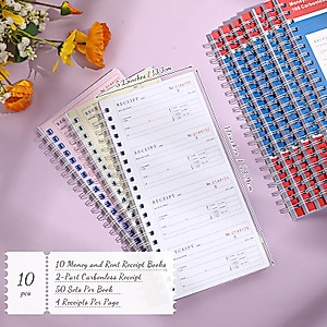 Crtiin 10 Books Money and Rent Receipt Book 3 Part Carbonless Receipt Book Spiral Bound Cover Receipt Log Book with Carbonless Copies 100 Sets Per Book 4 Receipts Per Page (5-1/4" x 11")