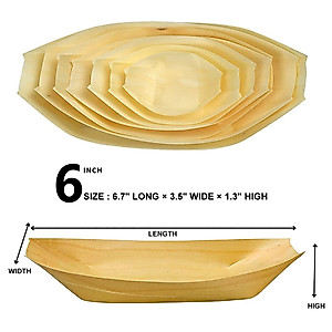 YESTOO Disposable Wood Serving Boats Plates Trays,100 Pack 6" Sturdier Than Bamboo, Biodegradable and Compostable Bowls (100, 6 INCH)