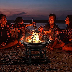 yingzheng Fire Pit,22in Portable Bonfire FirePits,Outdoor Firepit Steel BBQ Grill Fire Bowl with Spark Screen,for Backyard, Camping, Picnic, Bonfire, Garden Cover,Poker., Black