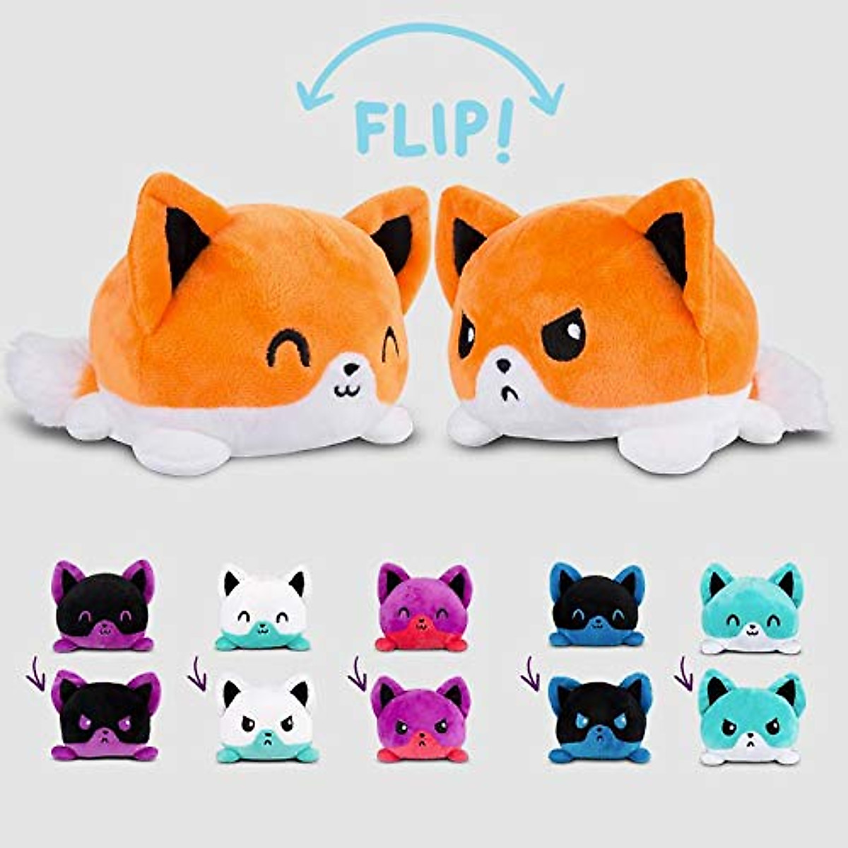 TeeTurtle - The Original Reversible Fox Plushie - Orange - Cute Sensory Fidget Stuffed Animals That Show Your Mood