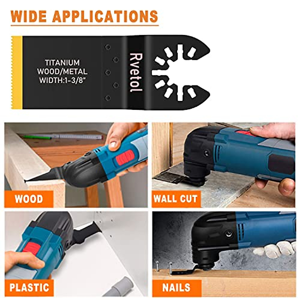 Oscillating Multitool Blades, 10Pcs Titanium Oscillating Tool Saw Blades Kit for Cutting Hard Material Metal Wood Nails Plastic, Compatible with Rockwell Dewalt Milwaukee Makita Ryobi