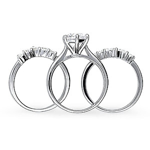 BERRICLE Sterling Silver 5-Stone Wedding Engagement Rings Cubic Zirconia CZ Solitaire Ring Set for Women, Rhodium Plated Size 9